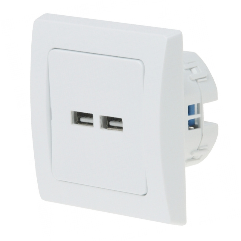 DELPHI USB-Ladedose 2-fach 5V max. 2A 21663 weiß mit Rahmen Unterputz UP