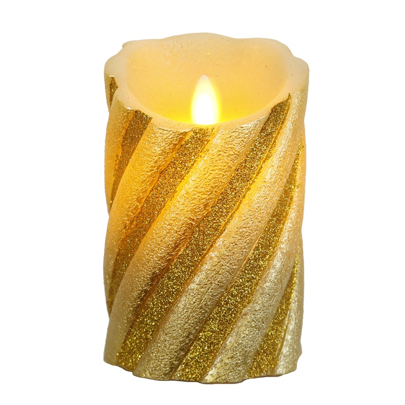 Led Kerze GOLD Glitter mit bewegter Flamme Twinkle Flamme Timer Echtwachs